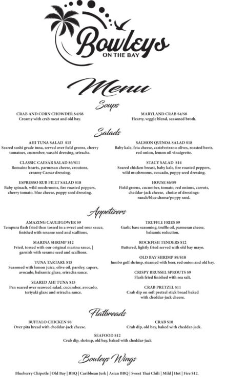 Menu | Bowleys On The Bay